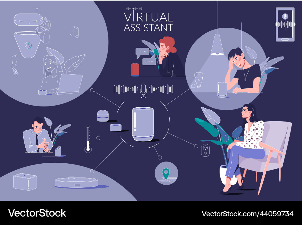 Virtual assistant collage composition Royalty Free Vector