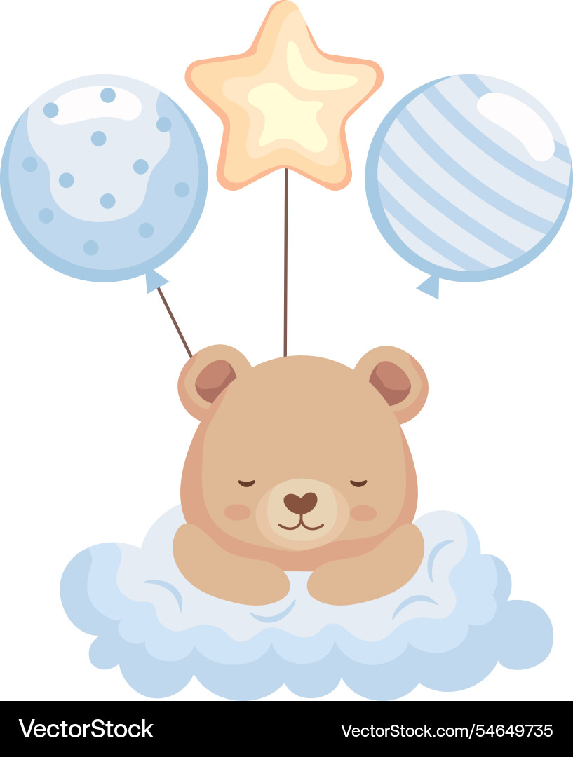 Baby shower bear with balloons Royalty Free Vector Image