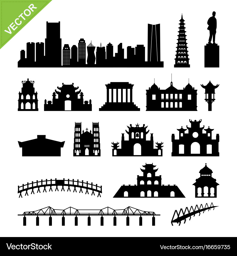 Hanoi Skyline Silhouettes Royalty Free Vector Image