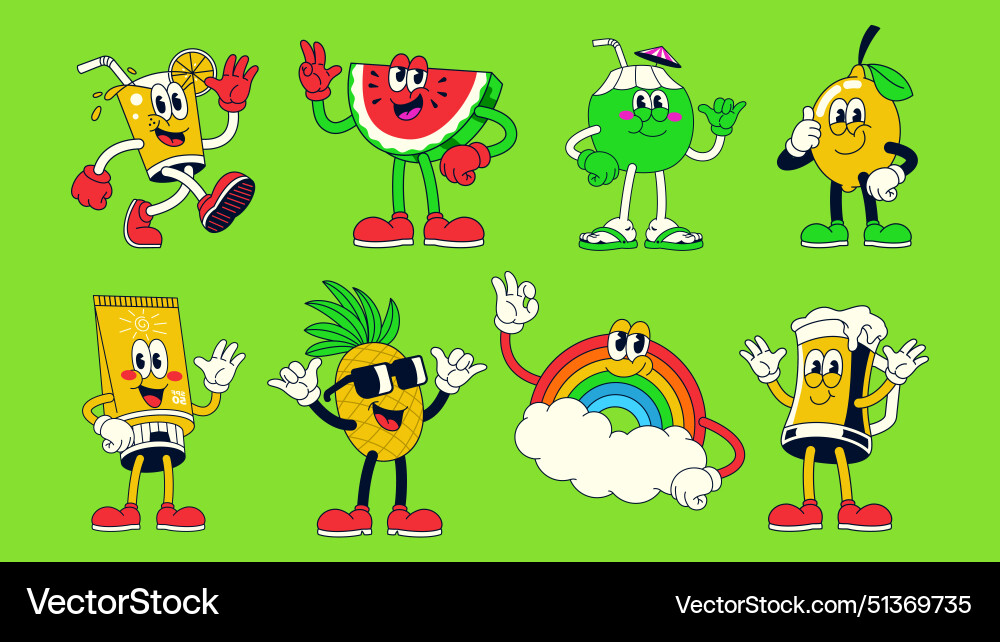 Happy summer cartoon character set collection Vector Image