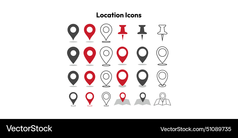 Location icon set pin icons Royalty Free Vector Image