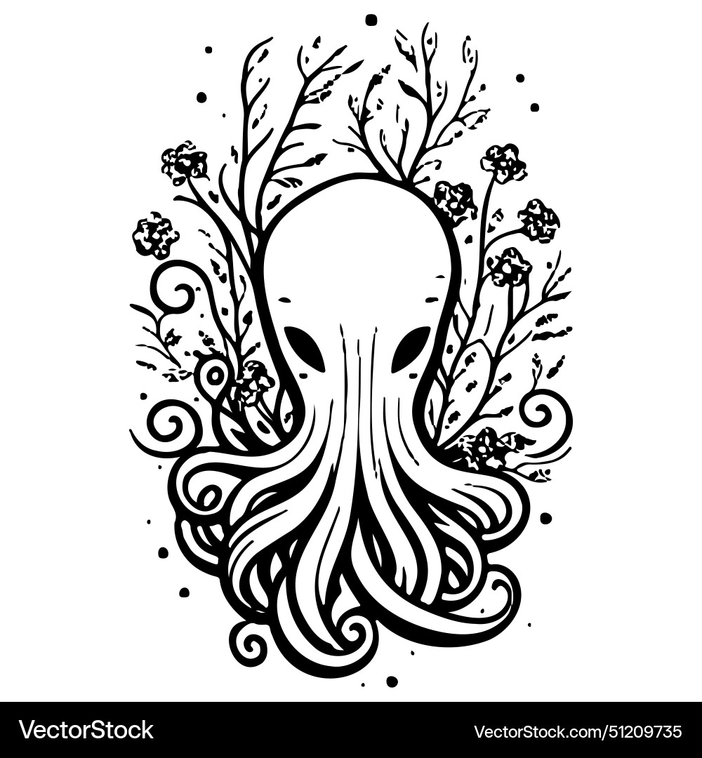 Octopus flower sketch hand draw Royalty Free Vector Image
