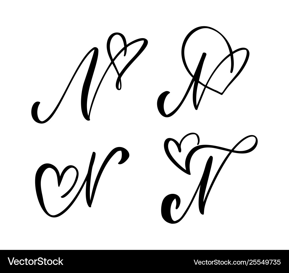 Set vintage floral letter monogram n Royalty Free Vector