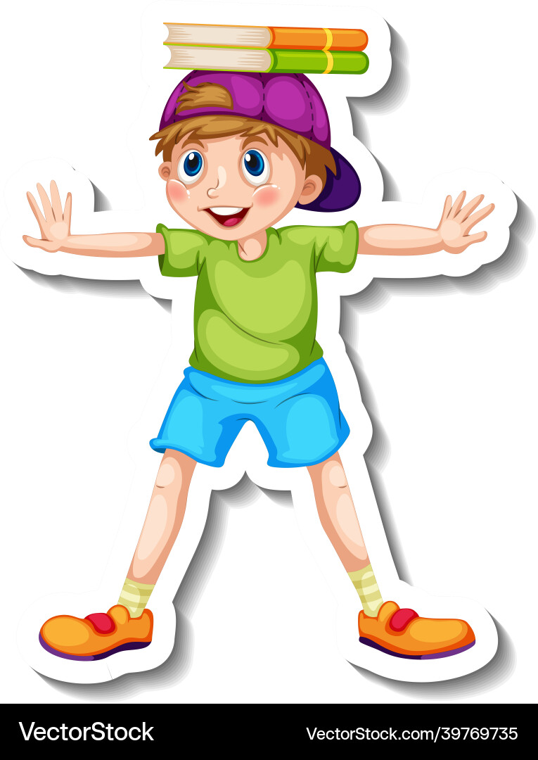 Sticker template with a boy cartoon character Vector Image