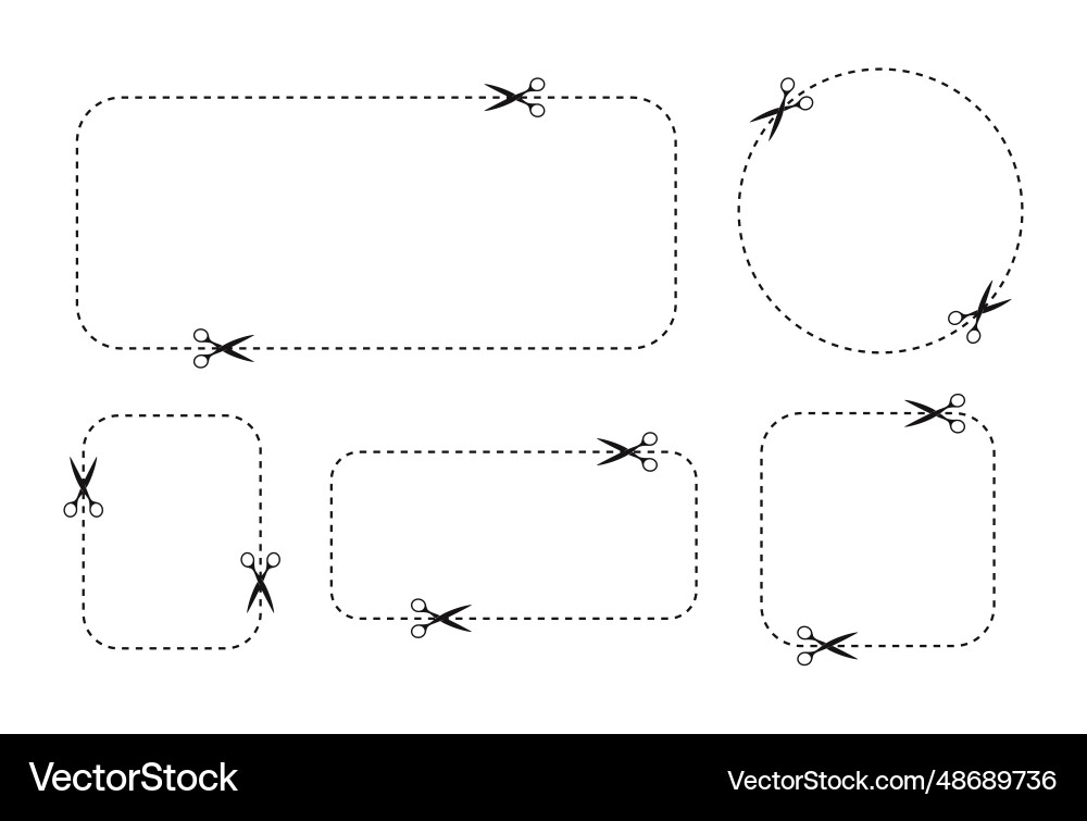 Coupon scissors cut template set dashed Royalty Free Vector