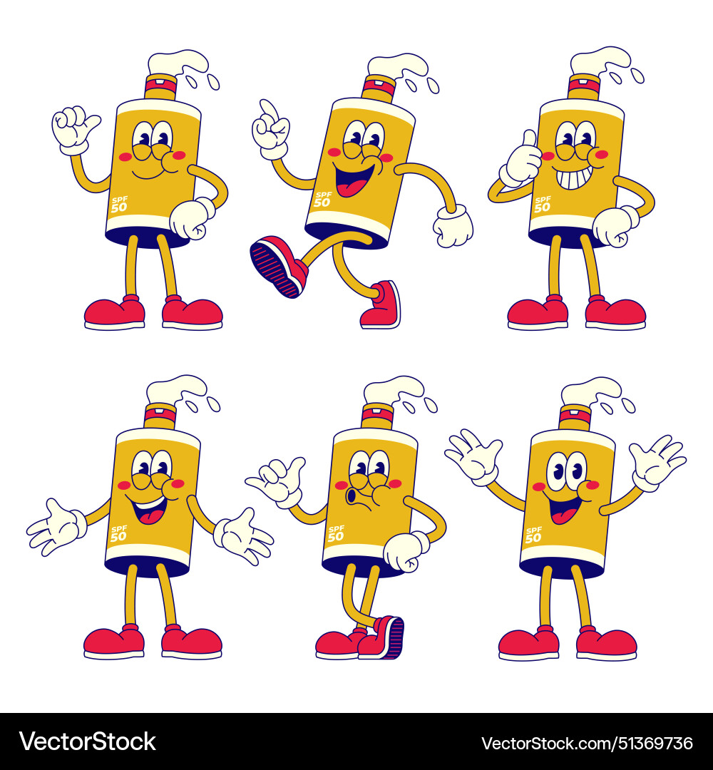 Happy sunscreen bottle cartoon character with Vector Image