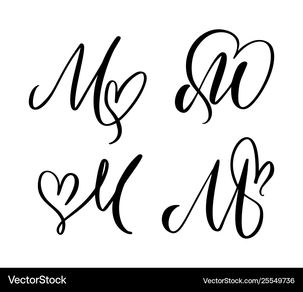 Set vintage floral letter monogram m Royalty Free Vector