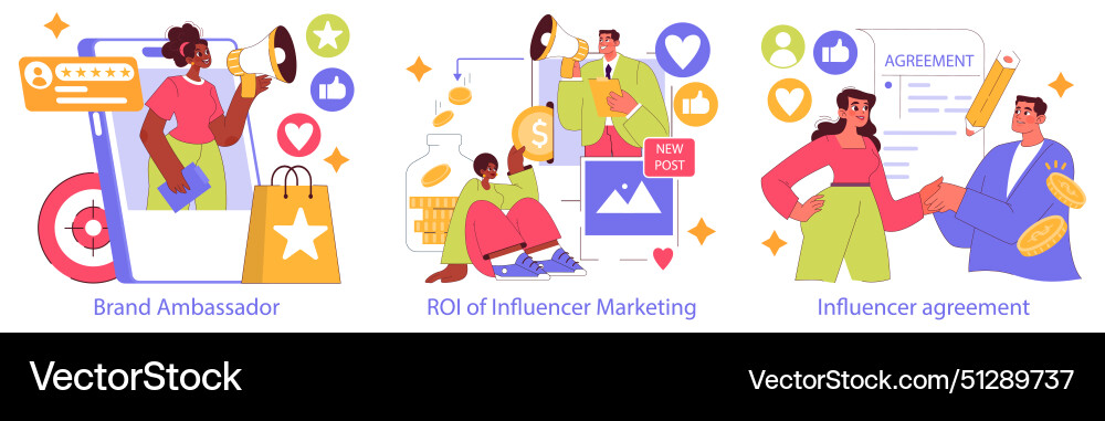 Influencer marketing flat Royalty Free Vector Image
