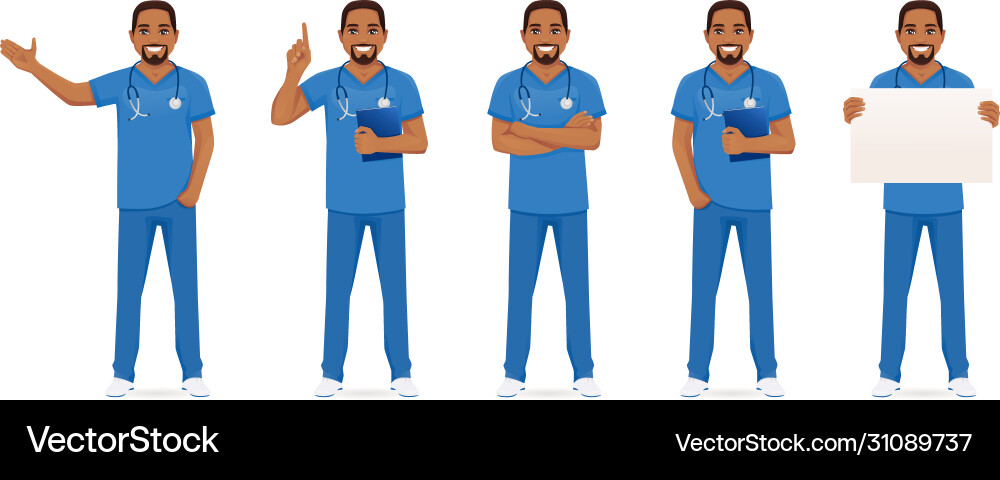 Male nurse character set Royalty Free Vector Image