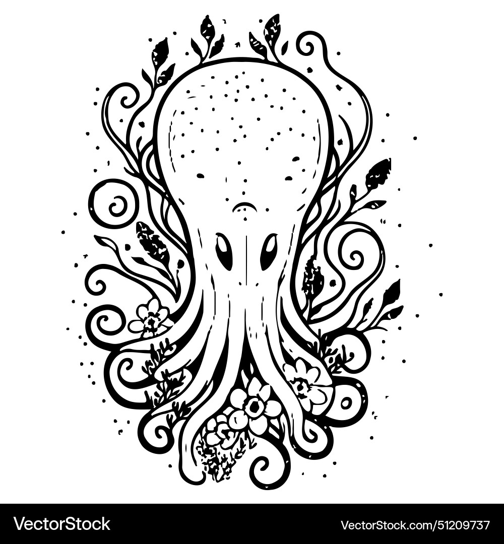 Octopus flower sketch hand draw Royalty Free Vector Image