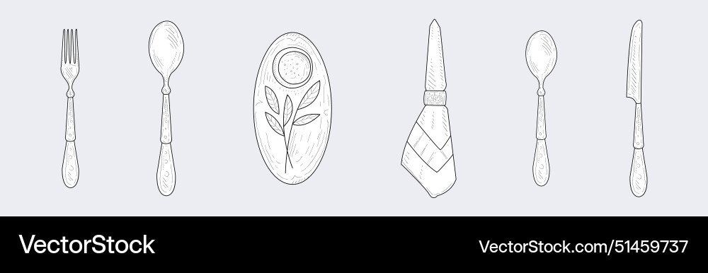 Restaurant table setting and plating items Vector Image