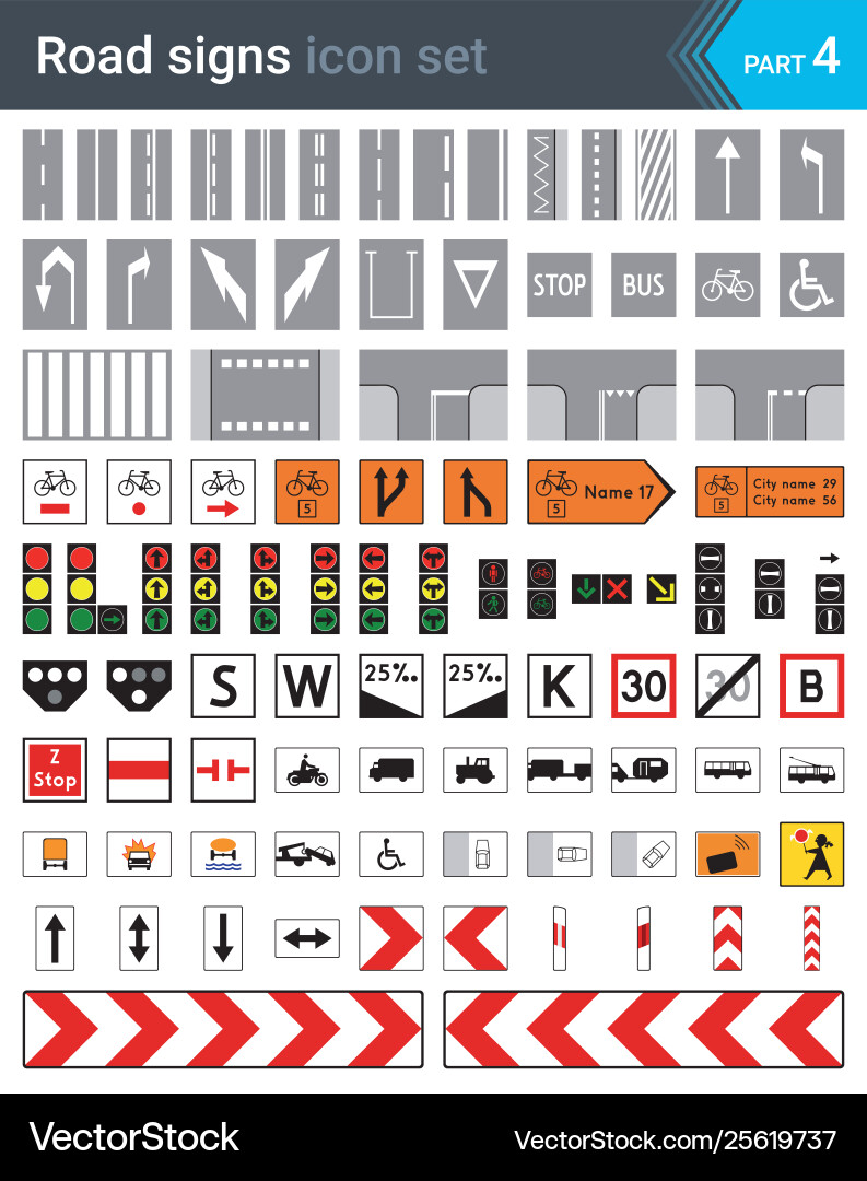 Road signs markings cycleway traffic Royalty Free Vector