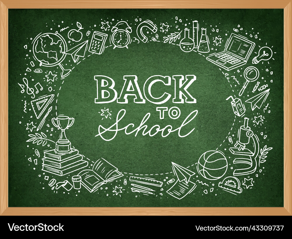 School background with hand drawn supplies Vector Image