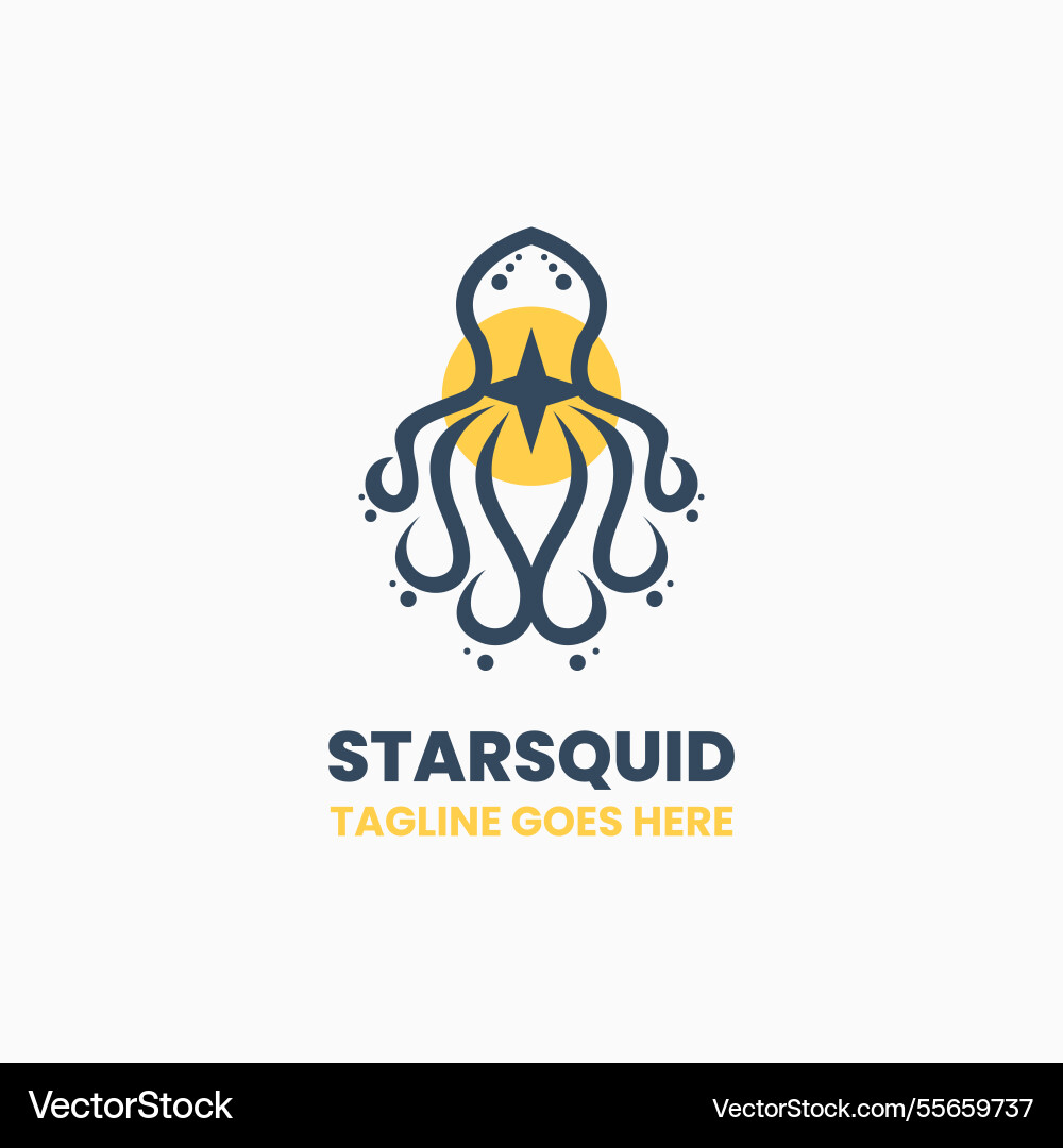 Star squid line art logo Royalty Free Vector Image
