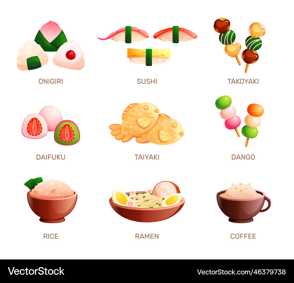 Asian food set Royalty Free Vector Image - VectorStock