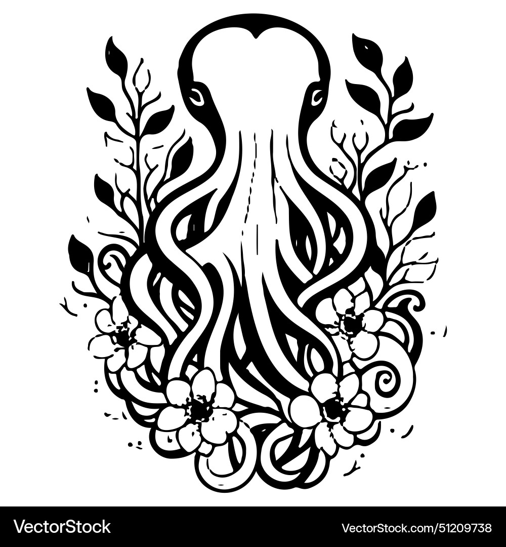Octopus flower sketch hand draw Royalty Free Vector Image