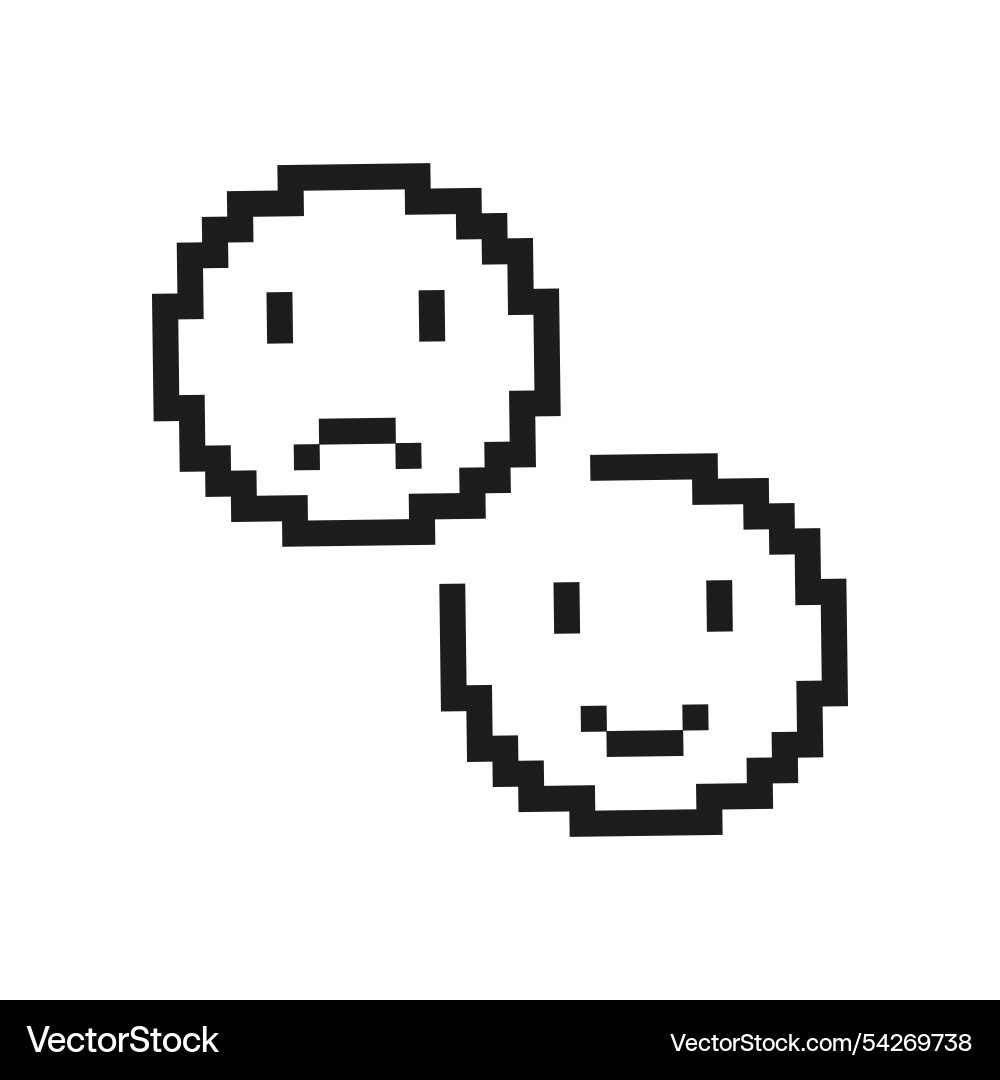 Pixel art happy and sad faces icon pixelated two Vector Image