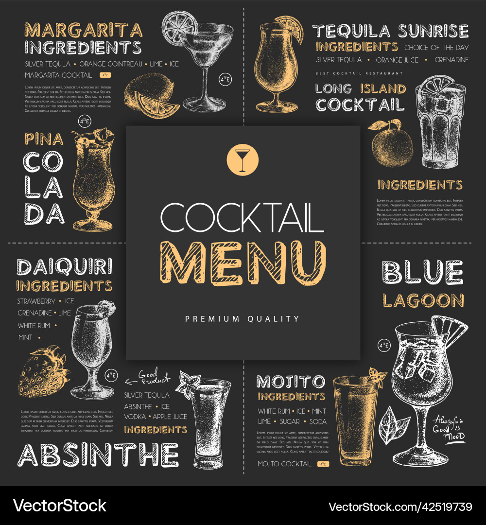 Chalk drawing cocktail restaurant menu design Vector Image