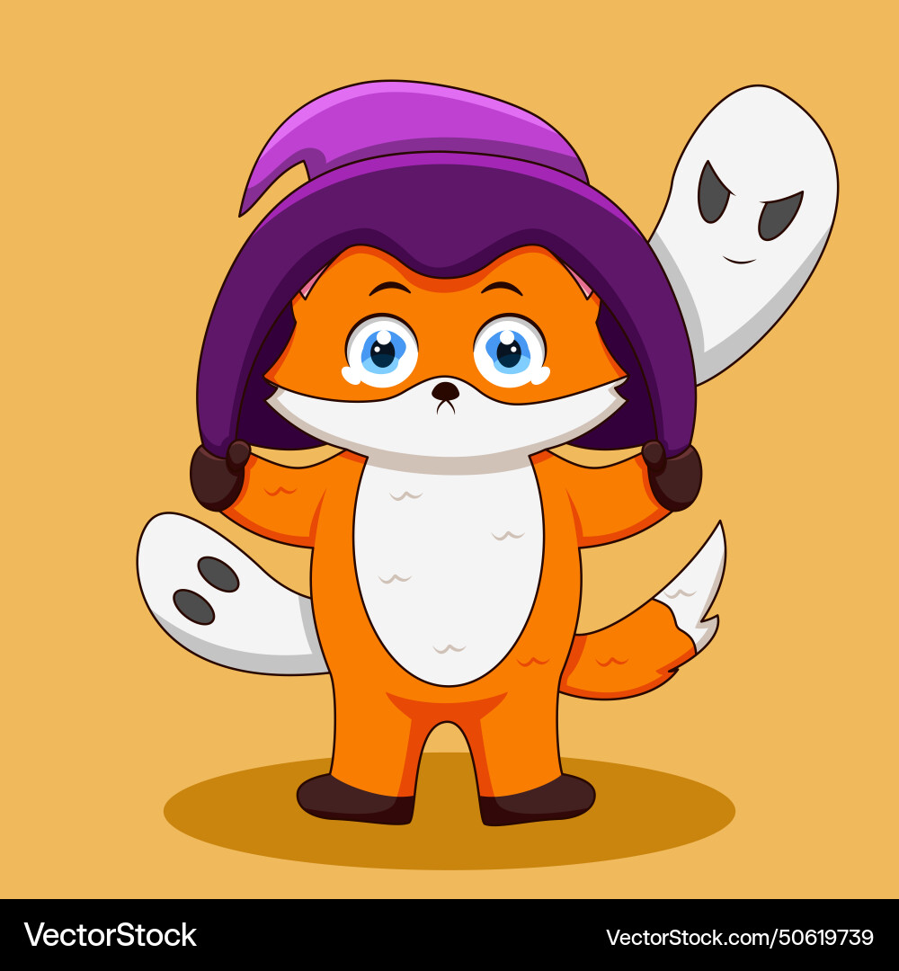 Cute fox crying with two ghosts Royalty Free Vector Image