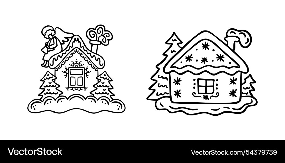 Hand drawn doodle cute gingerbread houses set Vector Image