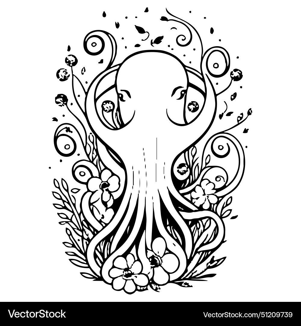 Octopus flower sketch hand draw Royalty Free Vector Image