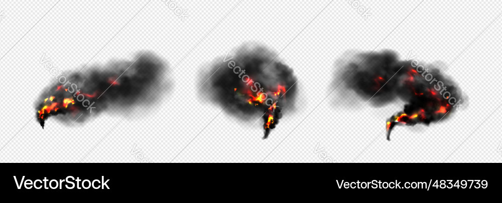 Realistic set of fire and black smoke Royalty Free Vector