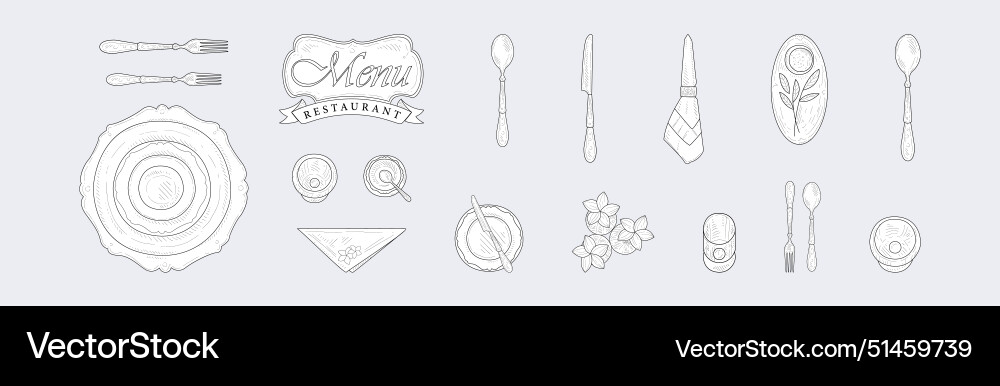 Restaurant table setting and plating items Vector Image