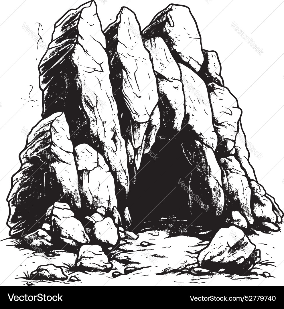 Fossilized fortress stone cave logo design Vector Image