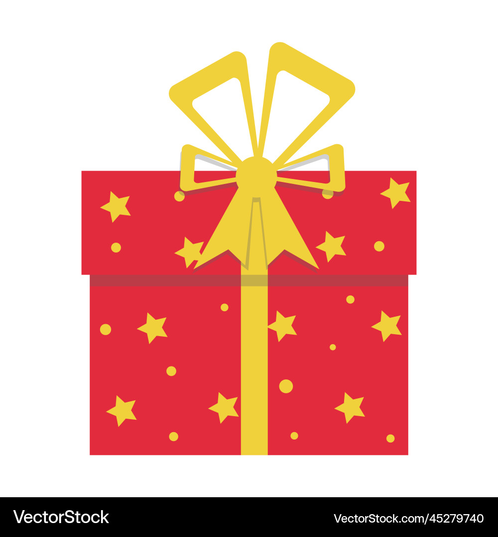 Gift in box with red wrapping paper stars Vector Image