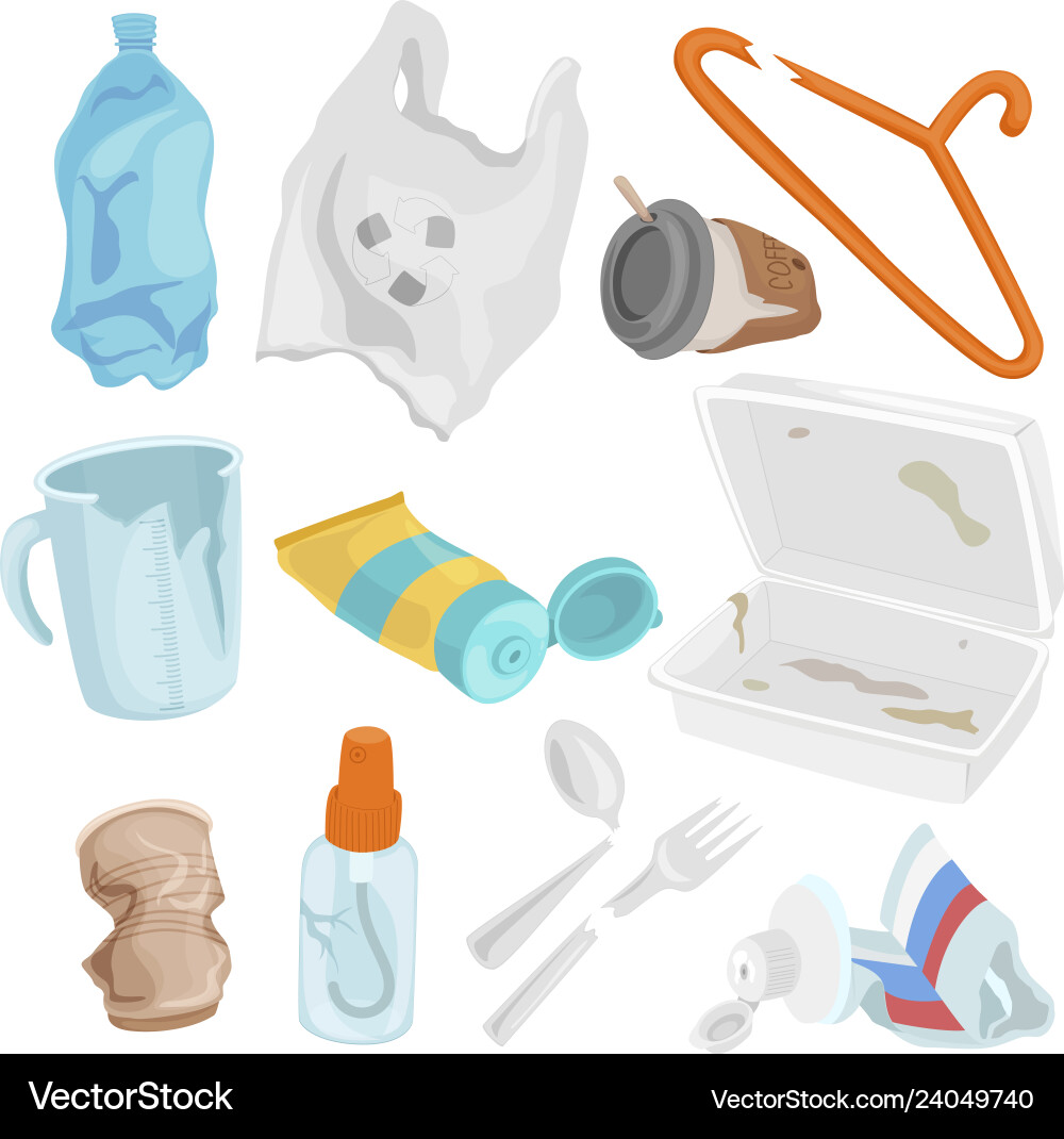 Plastic waste set pollution and environment Vector Image