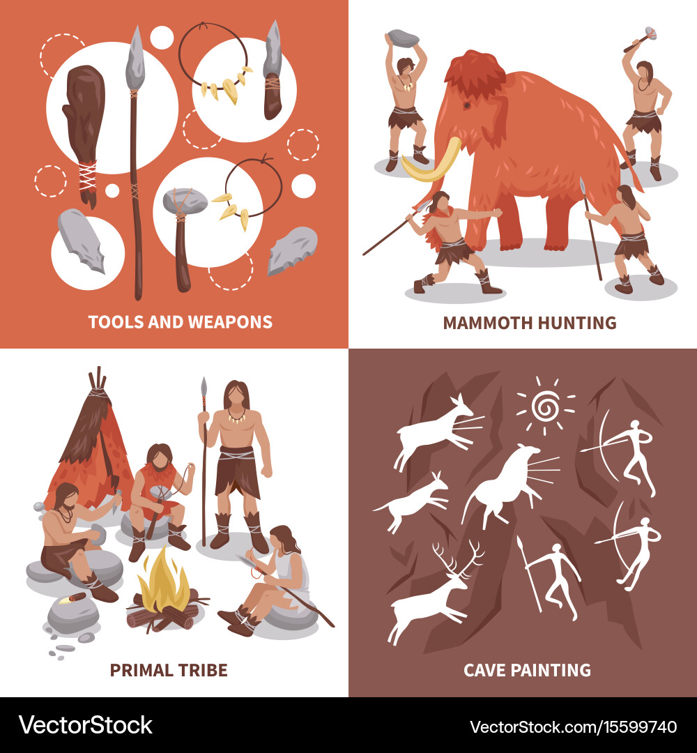 Primal tribe people concept icons set Royalty Free Vector
