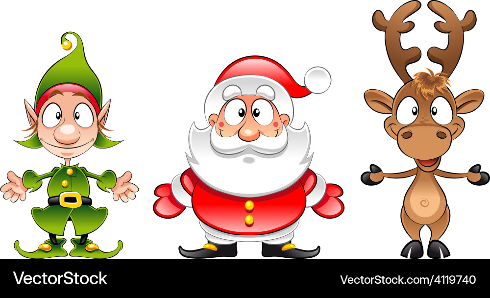 Santa claus elf and reindeer Royalty Free Vector Image