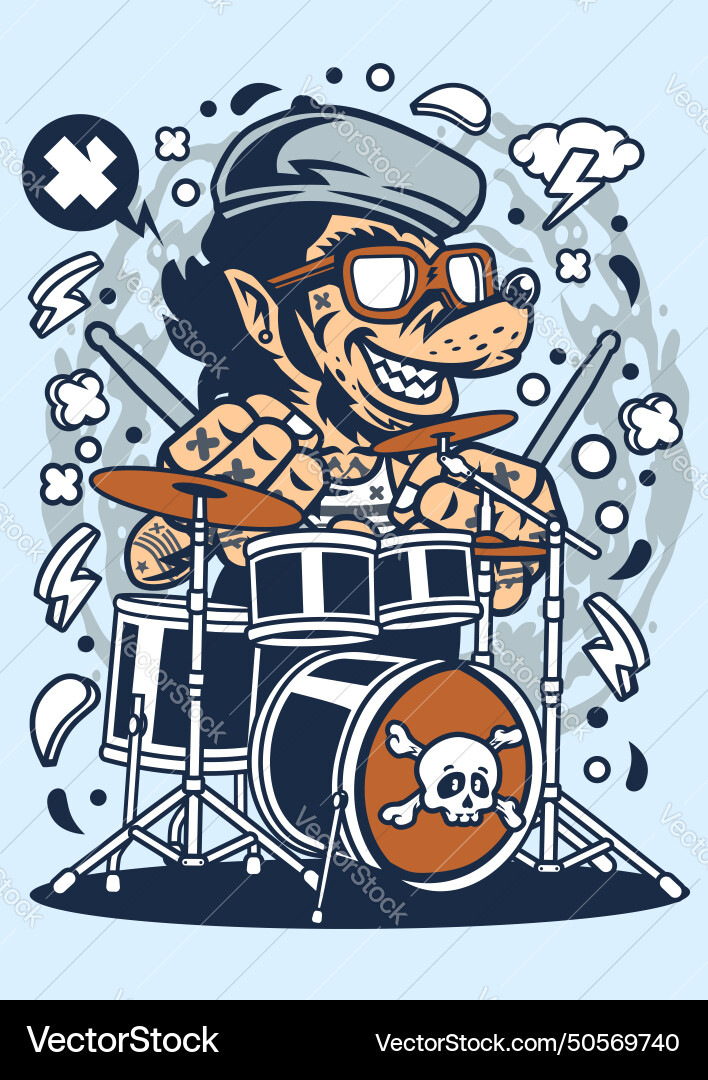 Wolf drummer Royalty Free Vector Image - VectorStock