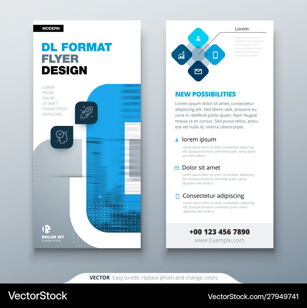 Blue dl flyer design with square shapes corporate Vector Image