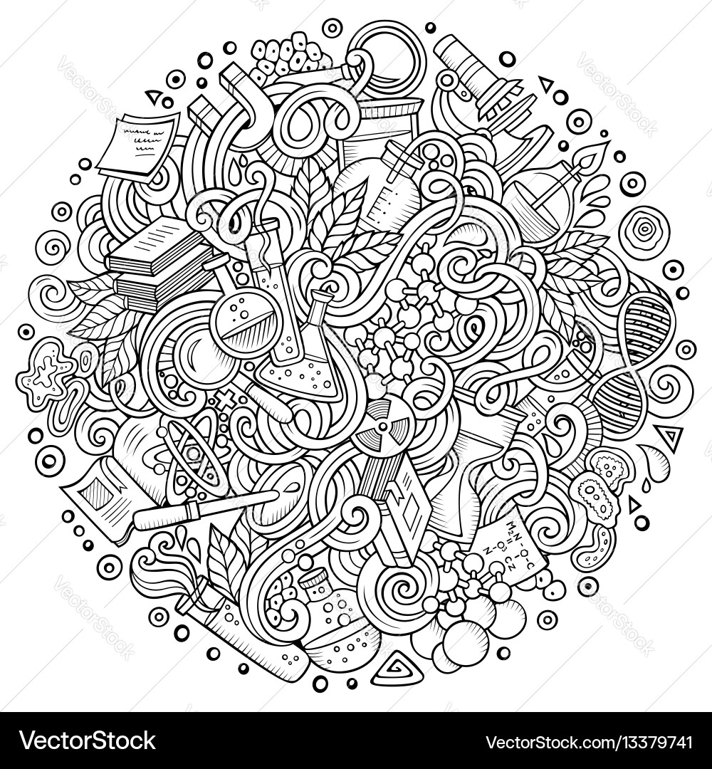 Cartoon cute doodles science Royalty Free Vector Image