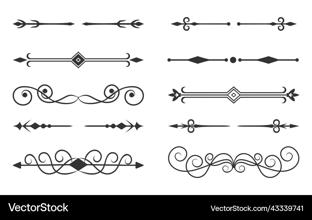 Divider border old separator black silhouette set Vector Image