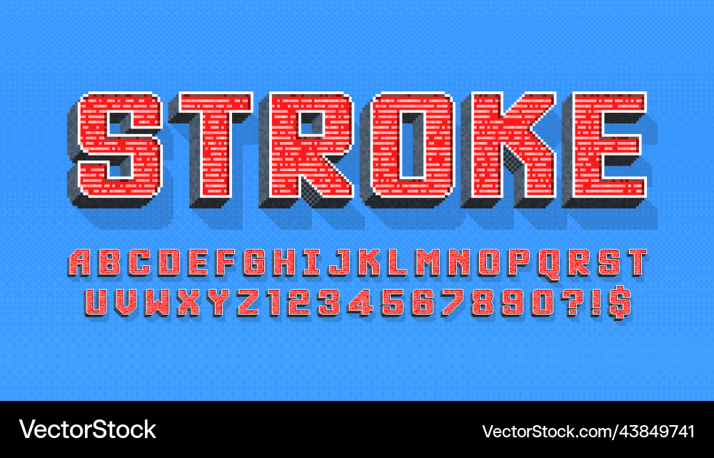 Pixel alphabet design stylized like in 8 Vector Image