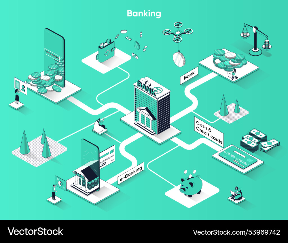 Banking services isometric web banner digital Vector Image