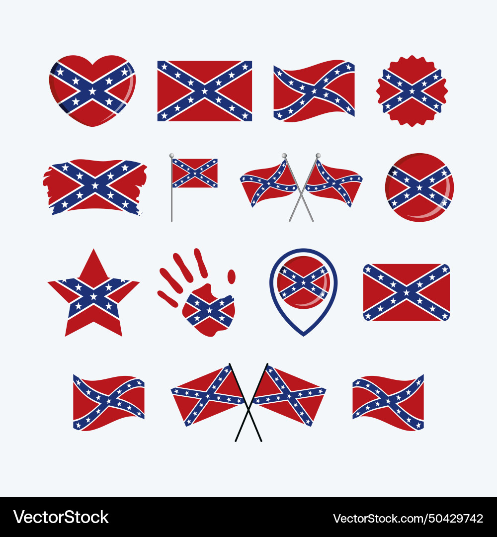 Confederate flag icon set on a gray background Vector Image