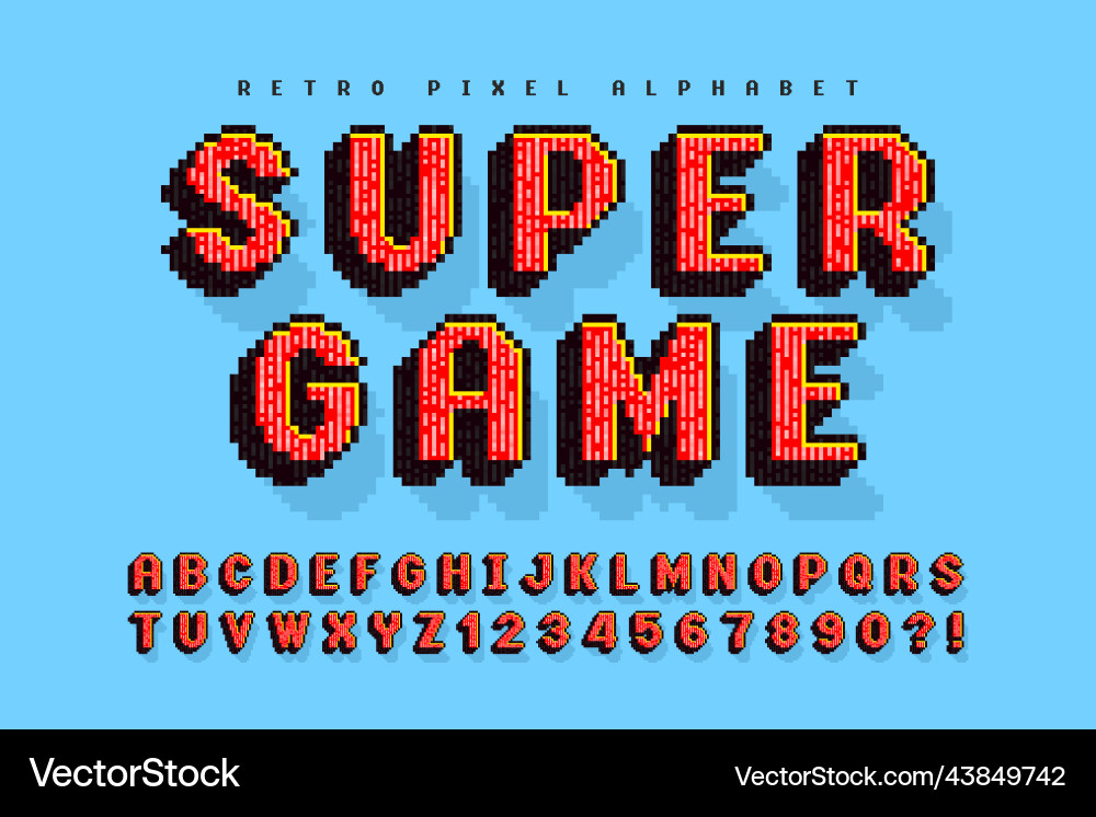 Pixel alphabet design stylized like in 8 Vector Image
