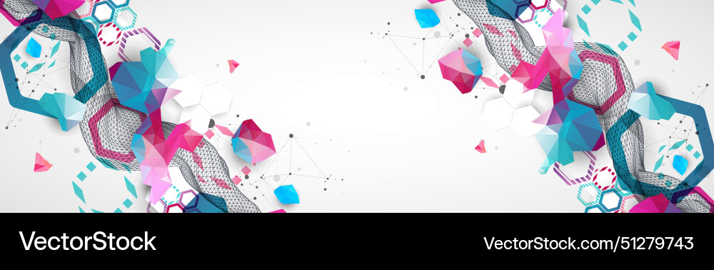 Abstract wave with colorful hexagons and plexus Vector Image