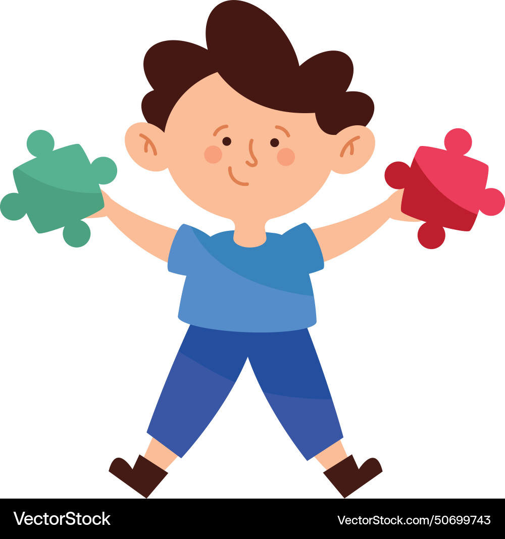 Autism boy holding puzzles Royalty Free Vector Image