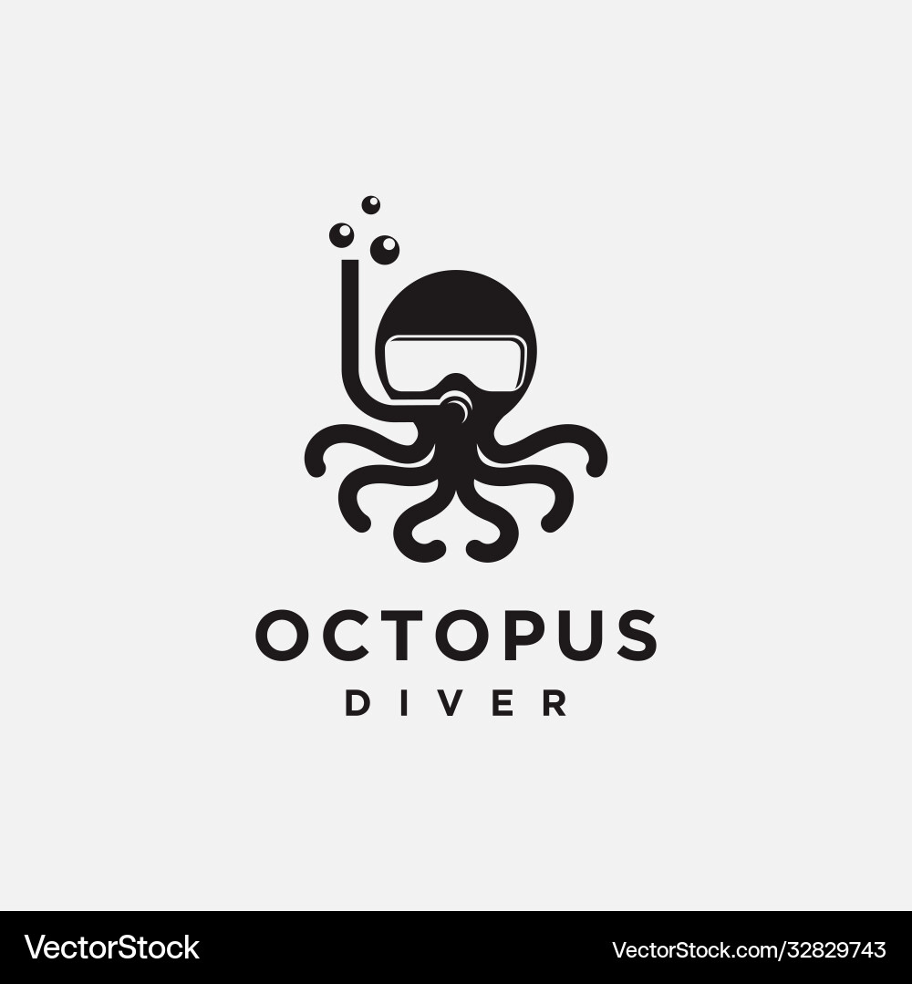 Minimalist Octopus Diver Logo Royalty Free Vector Image