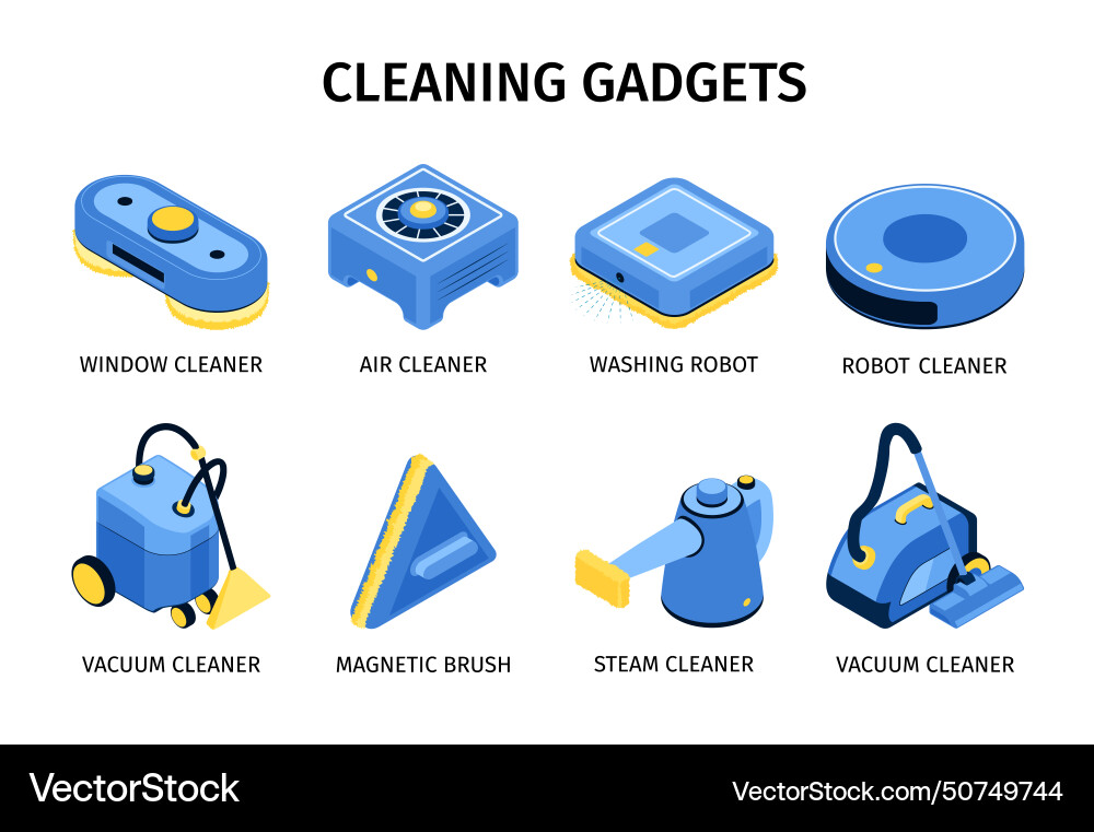 Cleaning gadgets isometric icons Royalty Free Vector Image