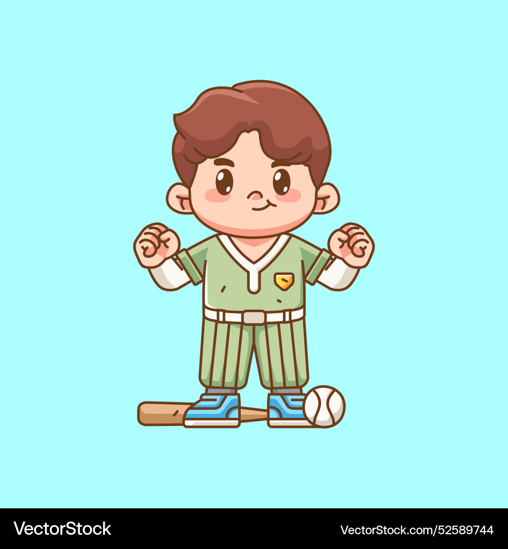 Cute baseball player cheer win kawaii chibi Vector Image