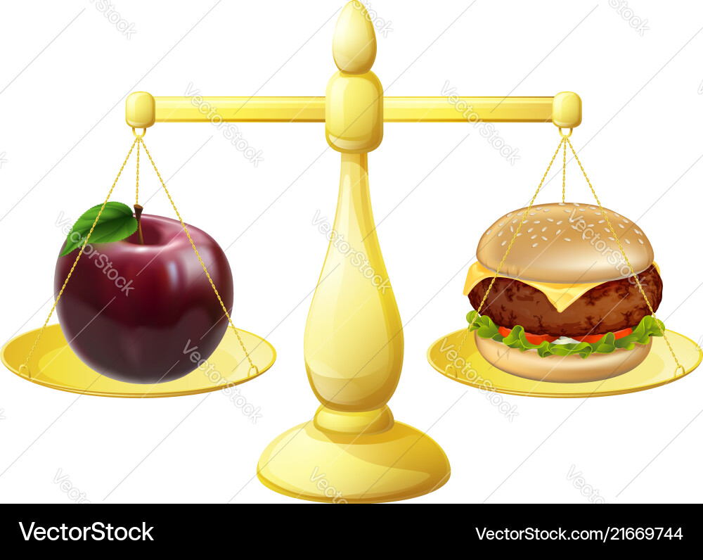 Healthy eating scales decision Royalty Free Vector Image