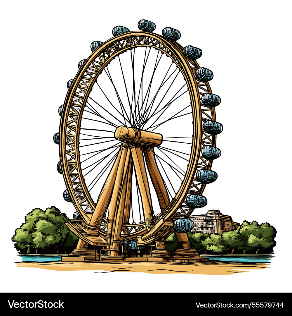 London Eye Comic Sketch Royalty Free Vector Image