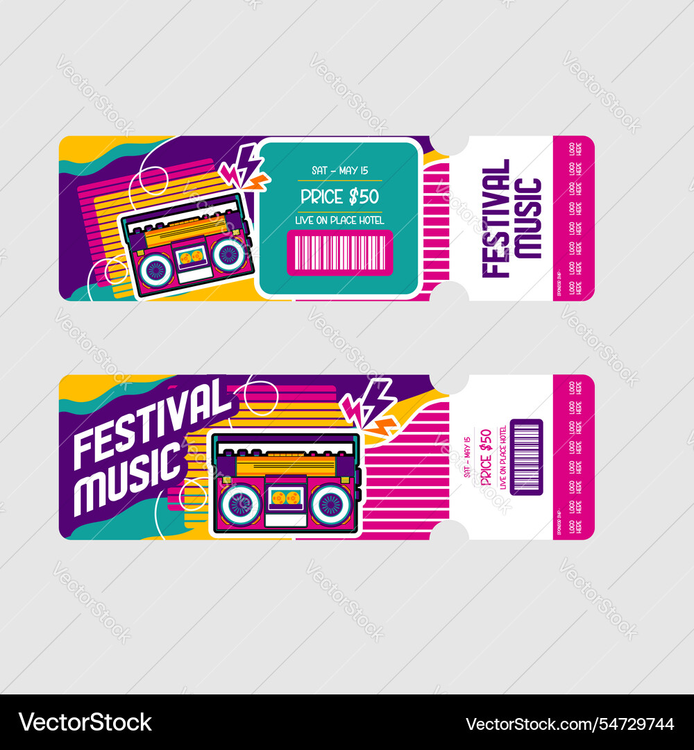 Music tiket retro full color Royalty Free Vector Image