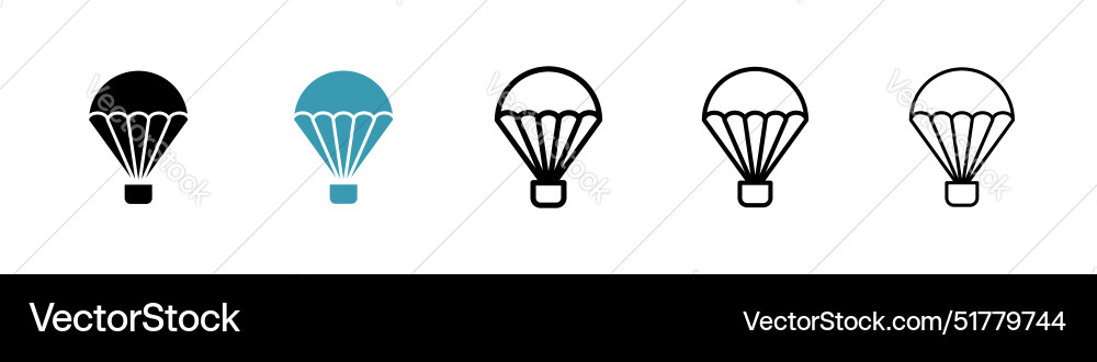 Parachute icon set black filled and outlined style