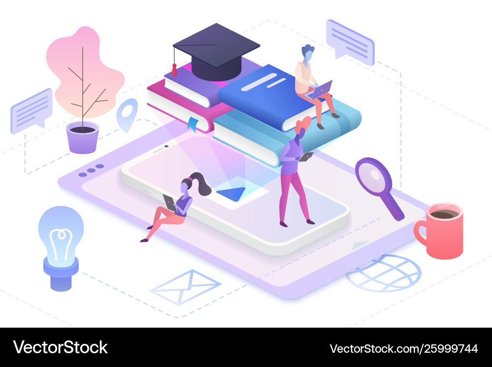 Young people studying while representing online Vector Image